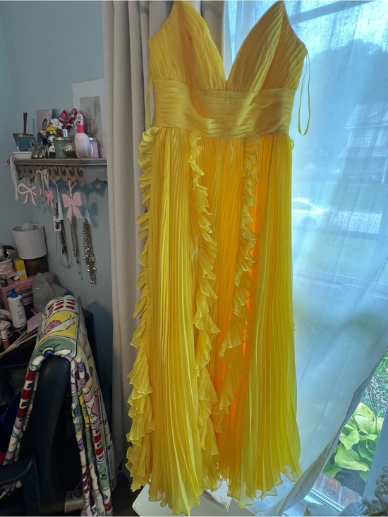 Mac Duggal | Dresses | Mac Duggal Sunny Yellow Pleated Maxi Gown | Poshmark